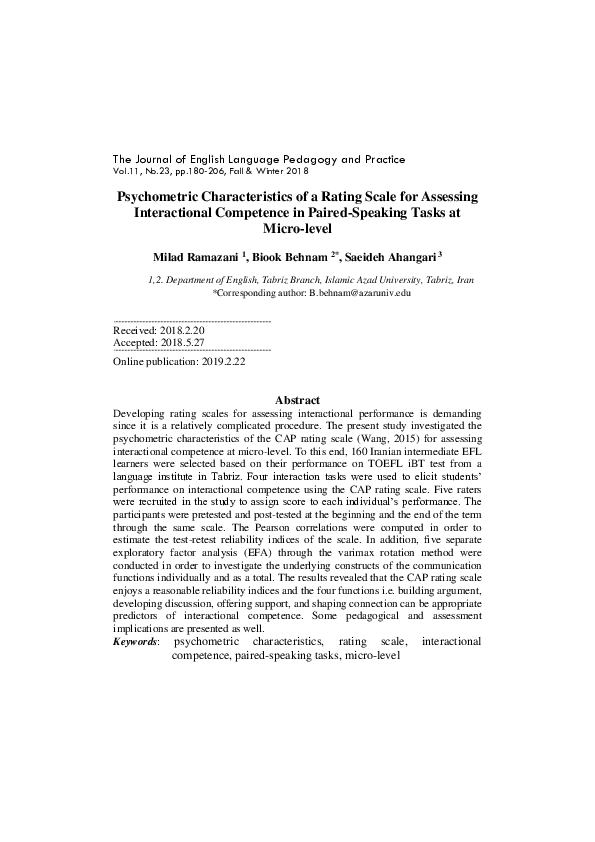 (PDF) Psychometric Characteristics of a Rating Scale for Assessing ...