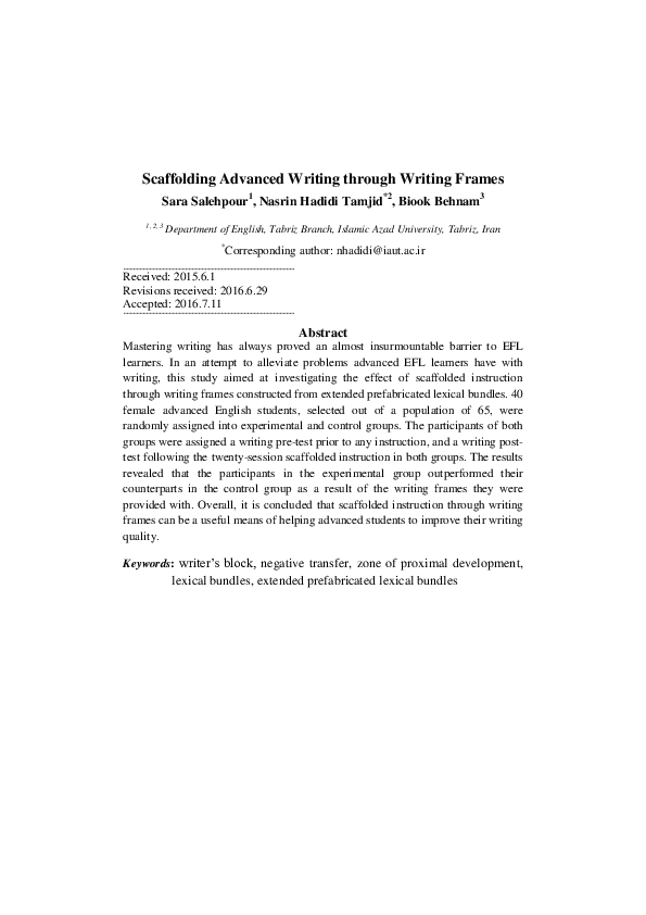 (PDF) Scaffolding Advanced Writing through Writing Frames
