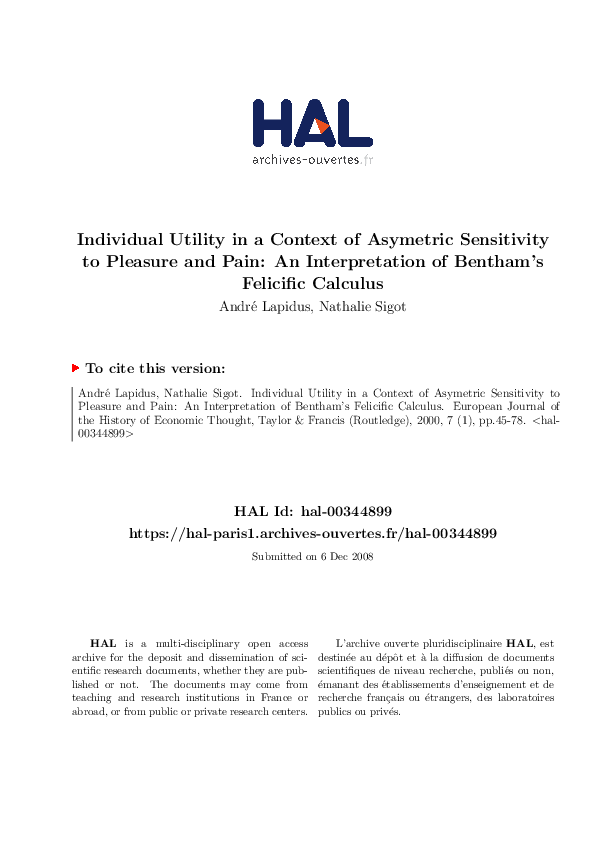 (PDF) Individual utility in a context of asymmetric sensitivity to ...