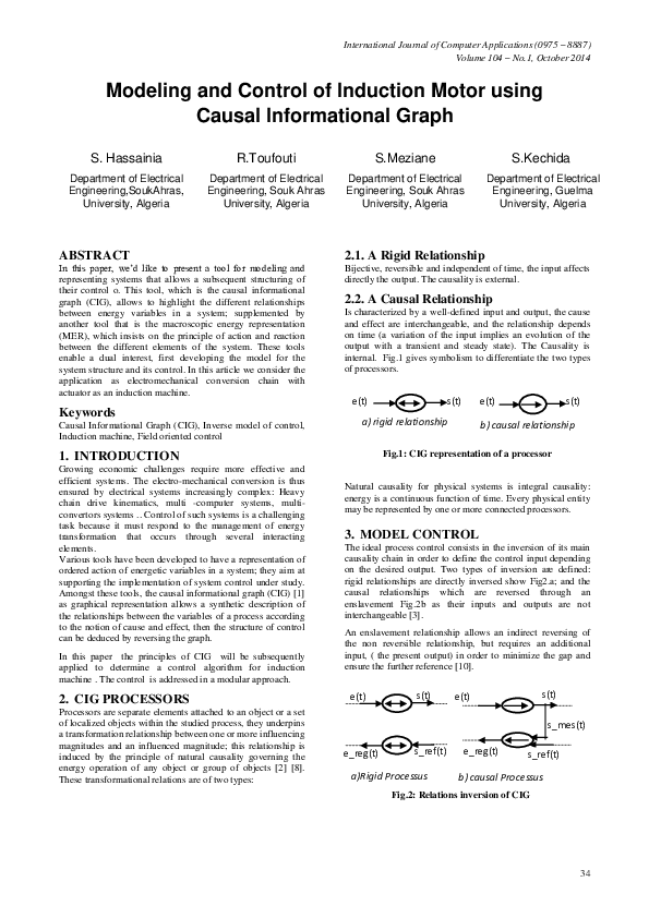 Pdf Modeling And Control Of Induction Motor Using Causal Informational Graph Riad Toufouti