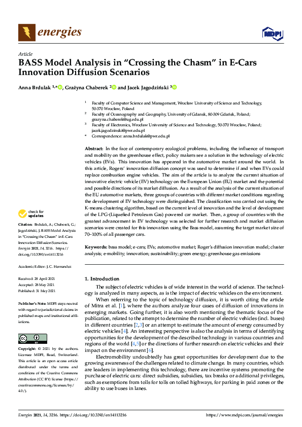 (PDF) BASS Model Analysis in “Crossing the Chasm” in E-Cars Innovation ...