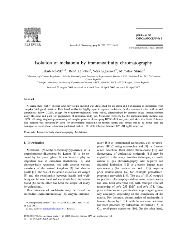 (PDF) Isolation of melatonin by immunoaffinity chromatography
