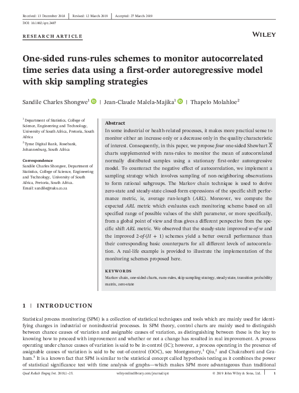 (PDF) One‐sided runs‐rules schemes to monitor autocorrelated time series data using a first ...