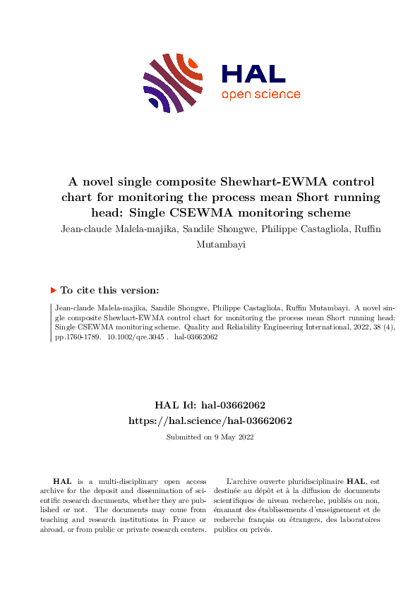 (PDF) A novel single composite Shewhart‐EWMA control chart for monitoring the process mean