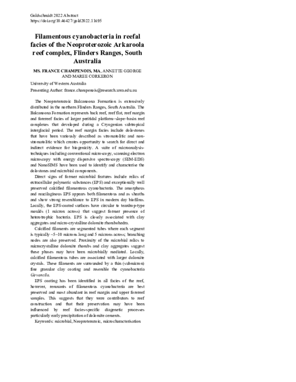 (PDF) Filamentous cyanobacteria in reefal facies of the Neoproterozoic ...