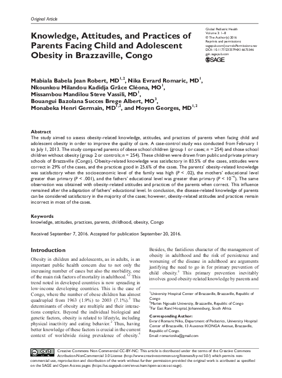 (PDF) Knowledge, Attitudes, and Practices of Parents Facing Child and Adolescent Obesity in ...