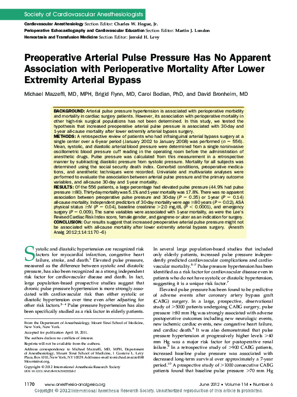 (PDF) Preoperative Arterial Pulse Pressure Has No Apparent Association ...