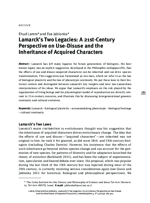 (PDF) Lamarck’s Two Legacies: A 21st-Century Perspective on Use-Disuse ...