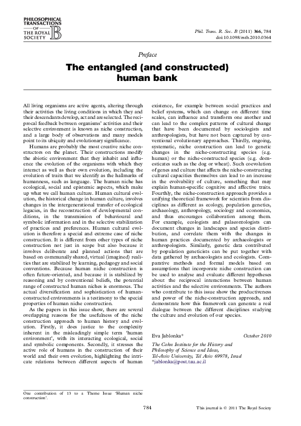 (PDF) The entangled (and constructed) human bank | Eva Jablonka ...