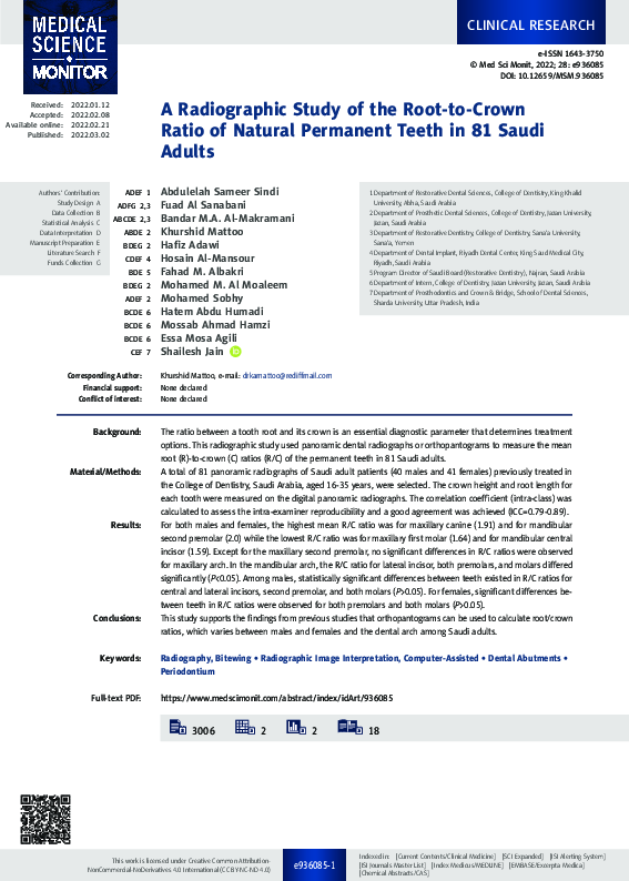 (PDF) A Radiographic Study of the Root-to-Crown Ratio of Natural ...