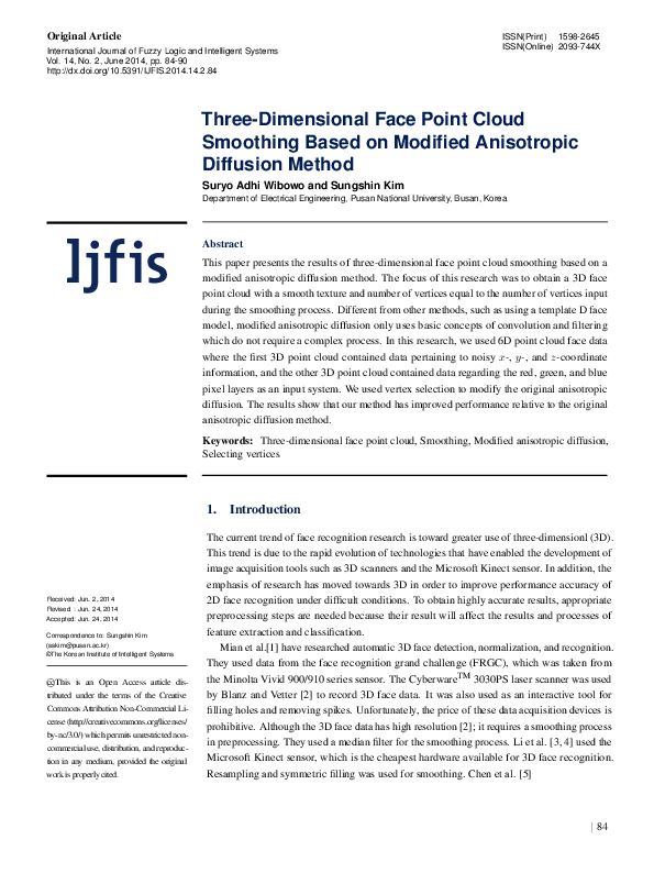 (PDF) Three-Dimensional Face Point Cloud Smoothing Based on Modified Anisotropic Diffusion Method