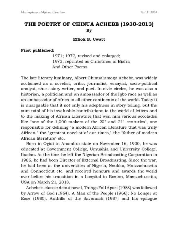 (PDF) THE POETRY OF CHINUA ACHEBE (1930-2013