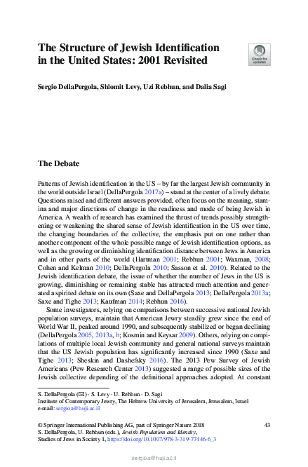 (PDF) The Structure of Jewish Identification in the United States: 2001 ...