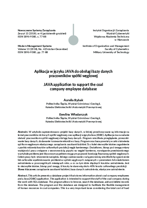 (PDF) JAVA application to support the coal company employee database