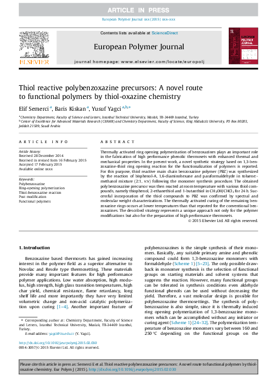 (PDF) Thiol reactive polybenzoxazine precursors: A novel route to ...