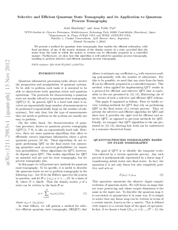 (PDF) Selective and efficient quantum state tomography and its application to quantum process ...