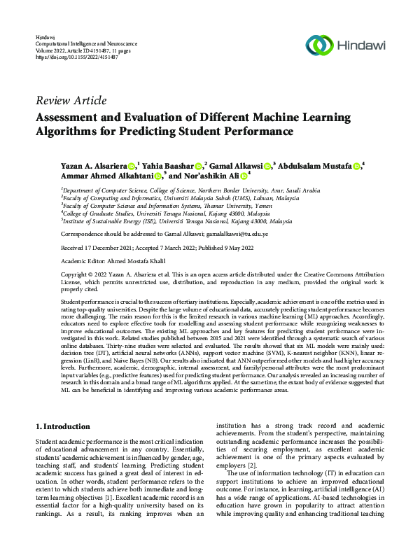 Pdf Assessment And Evaluation Of Different Machine Learning