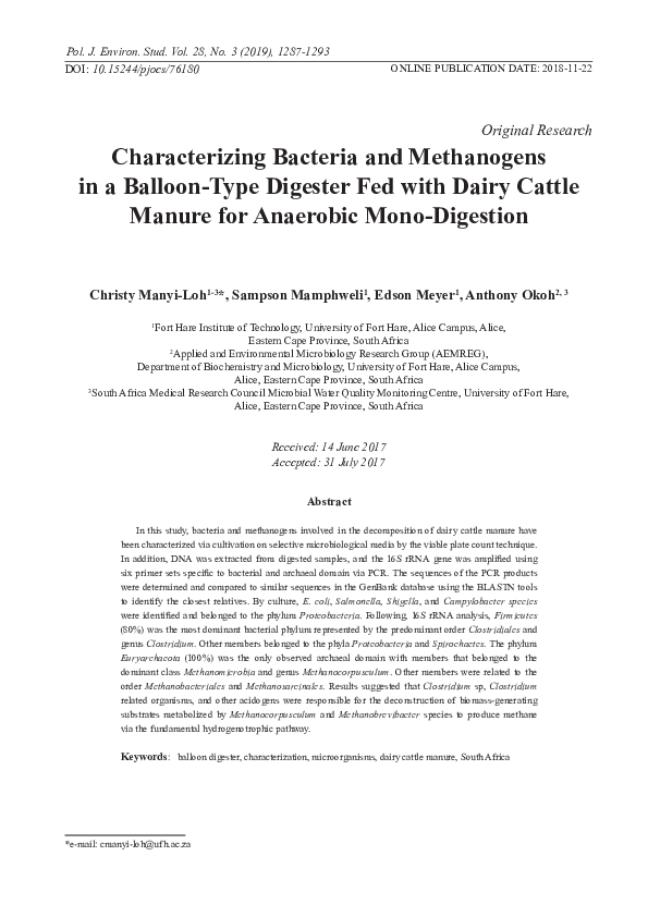 (PDF) Characterizing Bacteria and Methanogens in a Balloon-Type ...