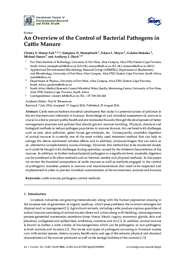 (PDF) An Overview of the Control of Bacterial Pathogens in Cattle Manure