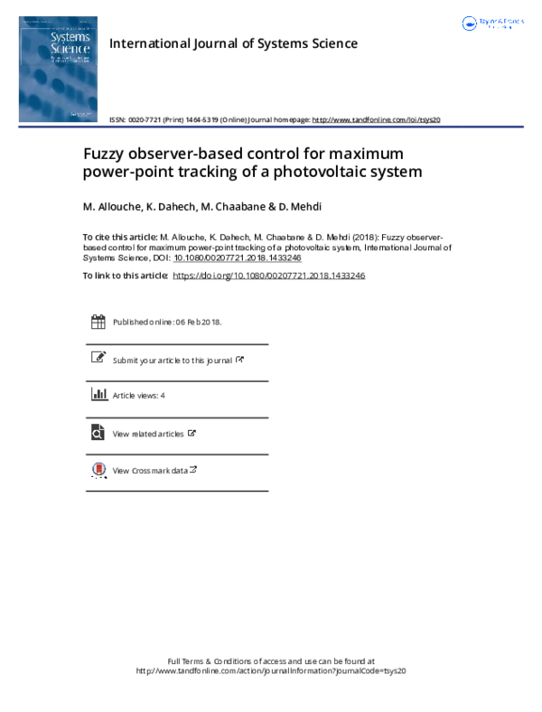 (PDF) Fuzzy observer-based control for maximum power-point tracking of a photovoltaic system