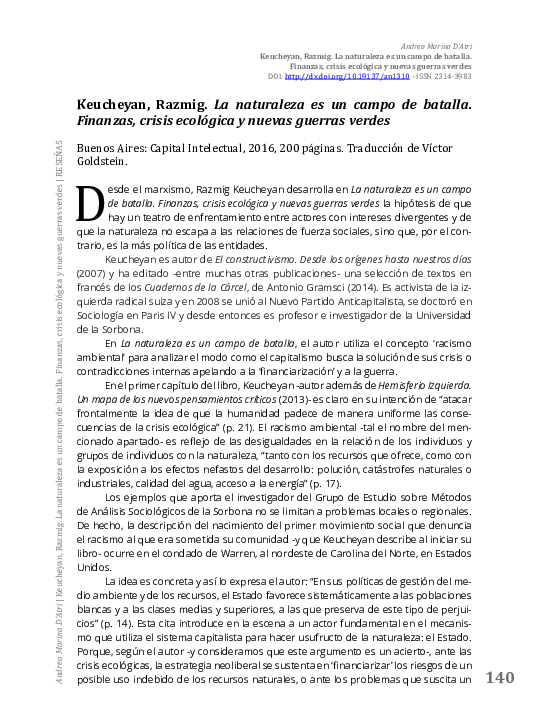 (PDF) Reseña de Keucheyan, Razmig. La naturaleza es un campo de batalla ...