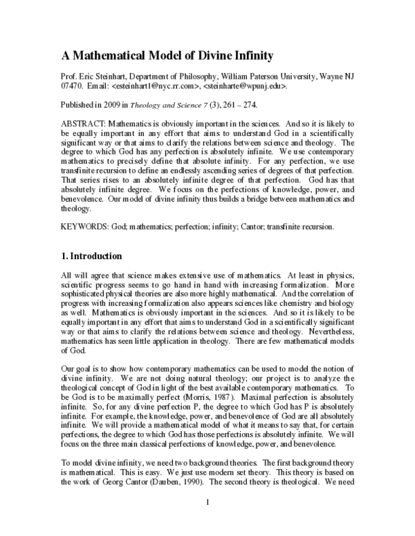 (PDF) A Mathematical Model of Divine Infinity