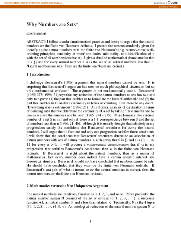 (PDF) Why Numbers Are Sets