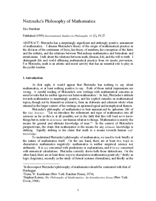 (PDF) Nietzsche’s Philosophy of Mathematics