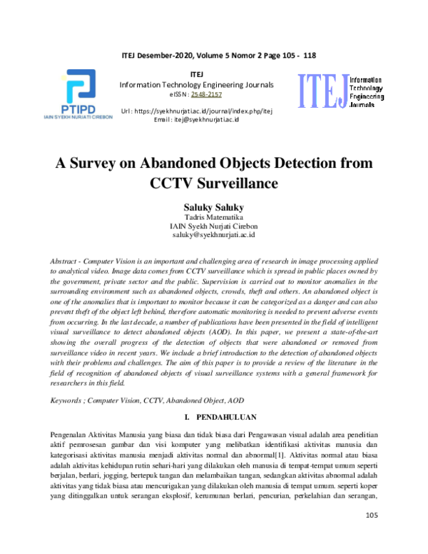 (PDF) A Survey on Abandoned Objects Detection from CCTV Surveillance