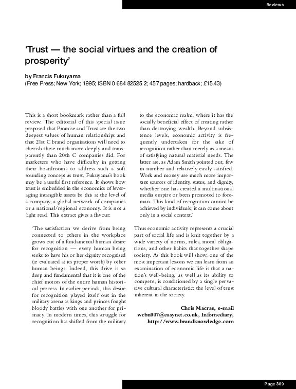 (PDF) ‘Trust — the social virtues and the creation of prosperity’