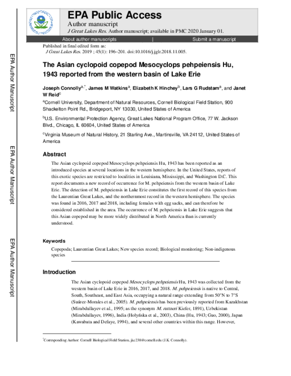 (PDF) The Asian cyclopoid copepod Mesocyclops pehpeiensis Hu 1943 ...