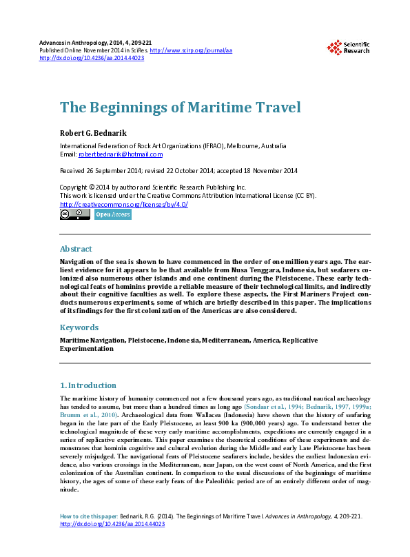 (PDF) The Beginnings of Maritime Travel | Robert Bednarik - Academia.edu
