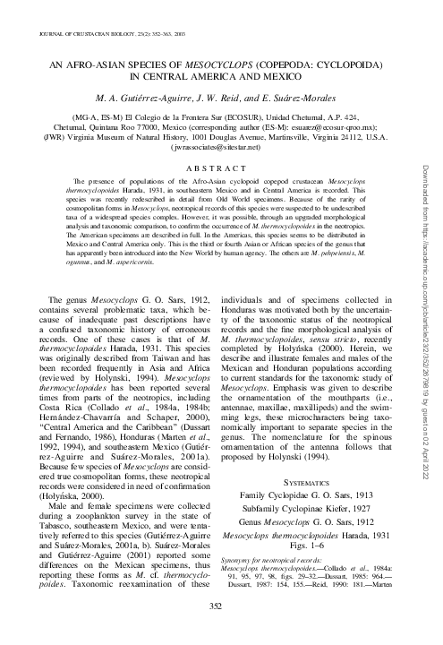 (PDF) An Afro-Asian Species of Mesocyclops (Copepoda: Cyclopoida) in ...