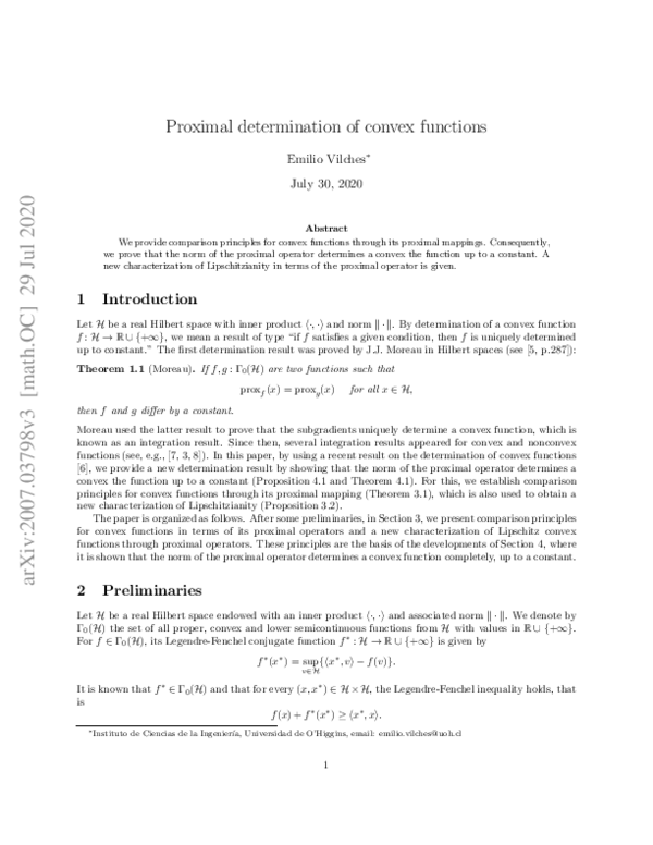 (PDF) Proximal determination of convex functions