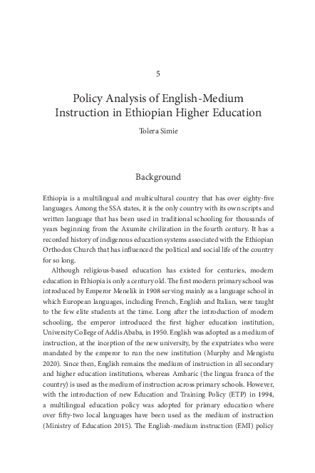 (PDF) Policy Analysis of English-Medium Instruction in Ethiopian Higher ...