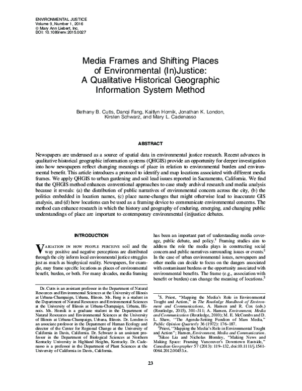(PDF) Media Frames and Shifting Places of Environmental (In)Justice: A ...