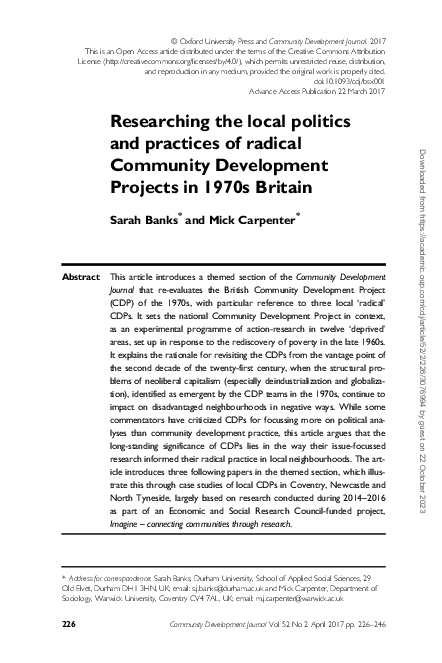 (PDF) Researching the local politics and practices of radical Community ...