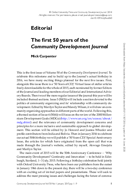 (PDF) The first 50 years of the Community Development Journal