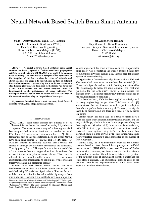 (PDF) Neural network based switch beam smart antenna (PDF) Neural network based switch beam smart antenna