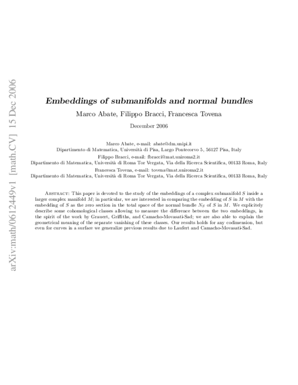 (PDF) Embeddings of submanifolds and normal bundles