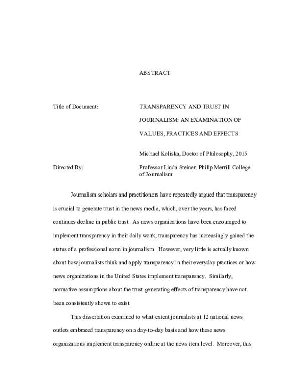 (PDF) Transparency and trust in journalism: An examination of values ...