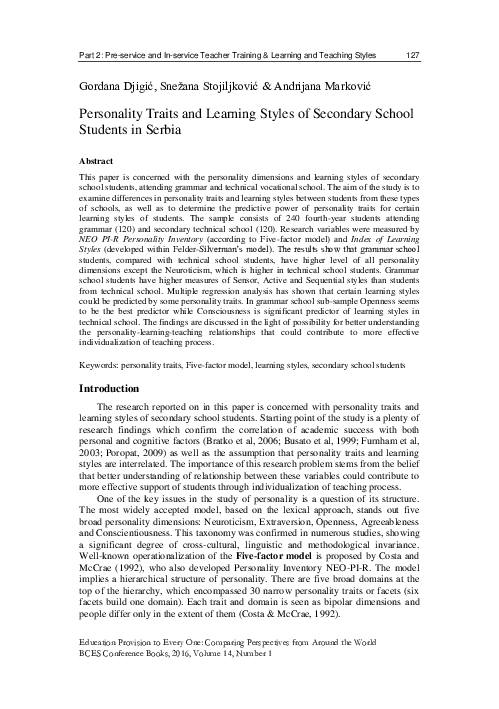 (PDF) Personality Traits and Learning Styles of Secondary School ...