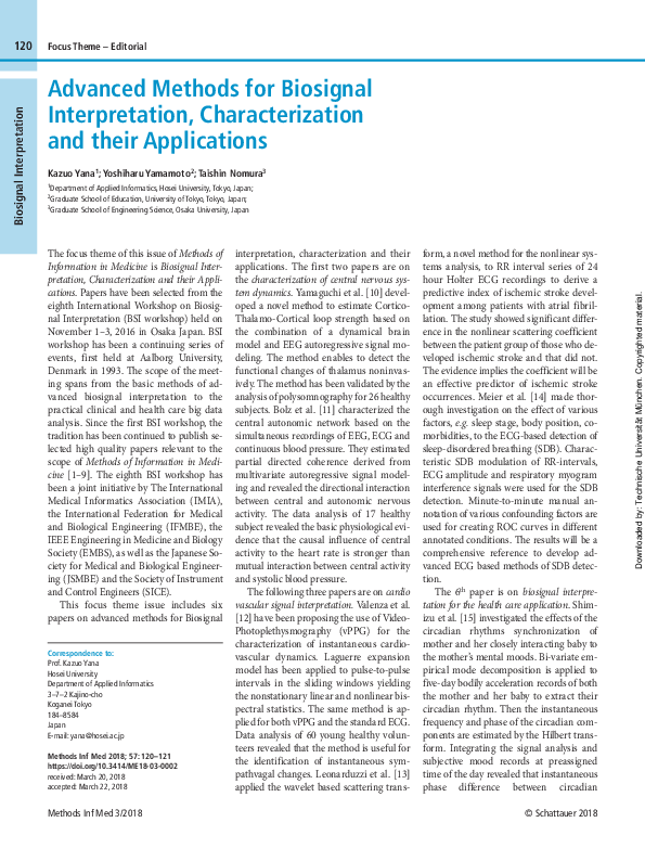 (PDF) Advanced Methods for Biosignal Interpretation, Characterization and their Applications