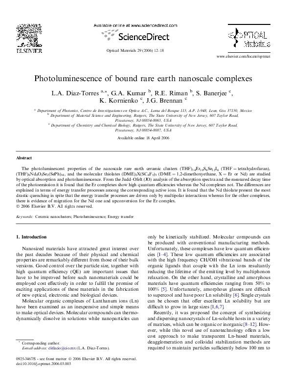 (PDF) Photoluminescence of bound rare earth nanoscale complexes ...