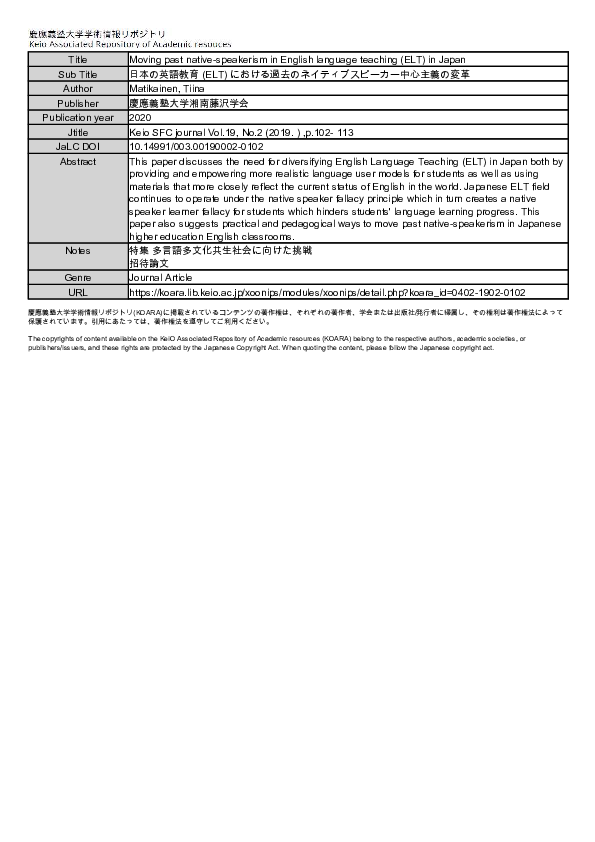 (PDF) Moving past native-speakerism in English language teaching (ELT ...
