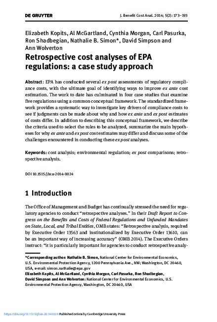 (PDF) Retrospective cost analyses of EPA regulations: a case study approach