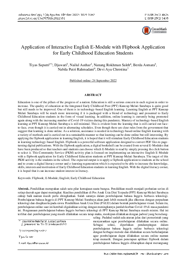 (PDF) Application of Interactive English E-Module with Flipbook Application for Early Childhood ...
