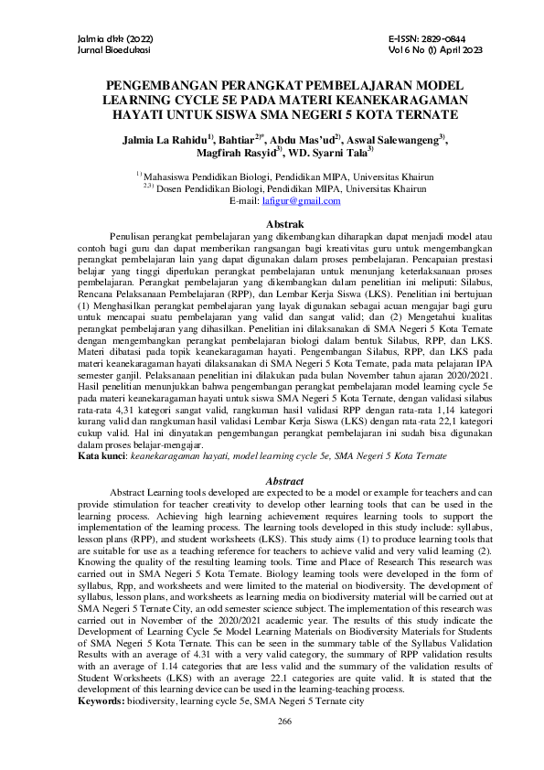 (PDF) Pengembangan Perangkat Pembelajaran Model Learning Cycle 5E Pada Materi Keanekaragaman ...