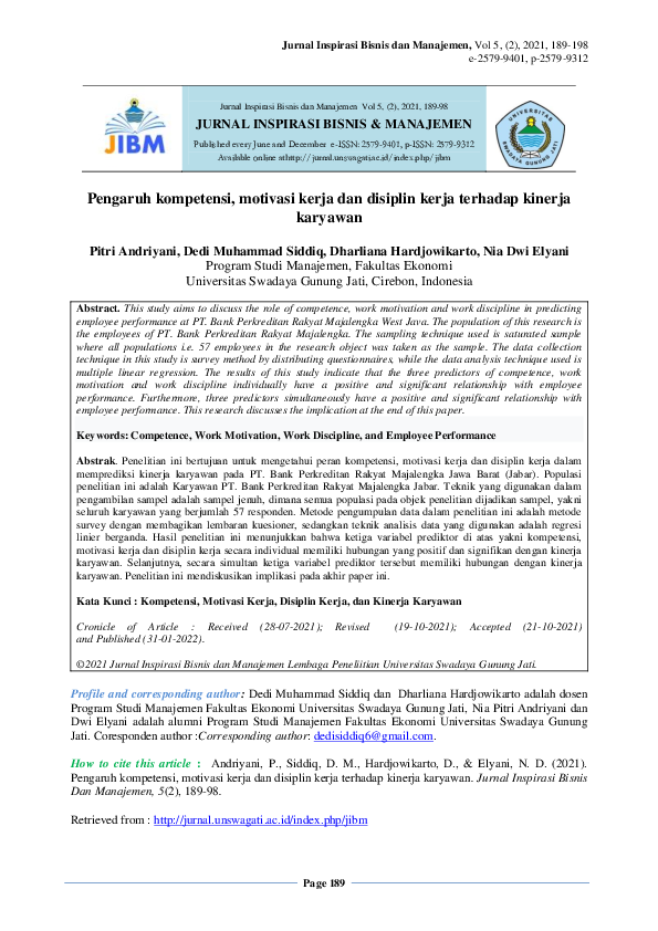 (PDF) Pengaruh kompetensi, motivasi kerja dan disiplin kerja terhadap kinerja karyawan