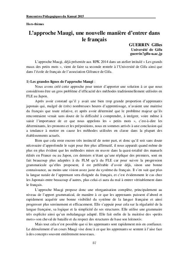 (PDF) L'approche Maugi, une nouvelle maniere d'entrer dans le francais ...